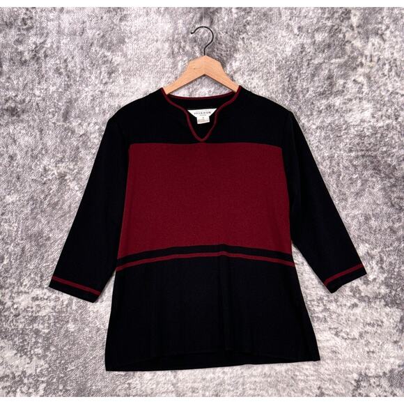 Misook | Tops | Misook Top Medium Petite Womens Black Red Stripe Color ...